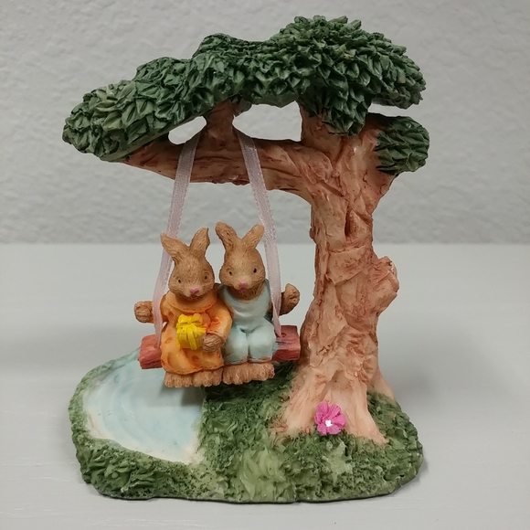 K'S Collection | Accents | Vtg Bunny Rabbits Sitting Tree Swing ...